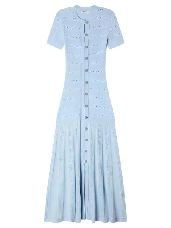 Sandro Buttoned Knitted Midi Dress - Blue