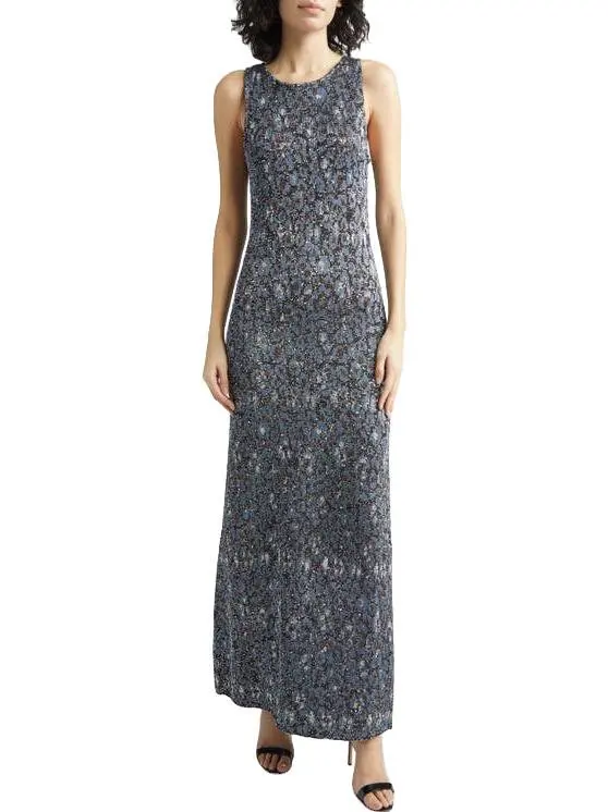Missoni Animal Jacquard Sequin Sleeveless Column Dress - Blue Base