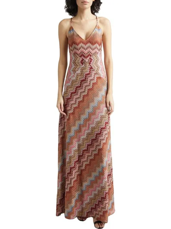 Missoni Snakeskin Zigzag Raschel Knit Dress - Multi Grn Cml Wht Pnk