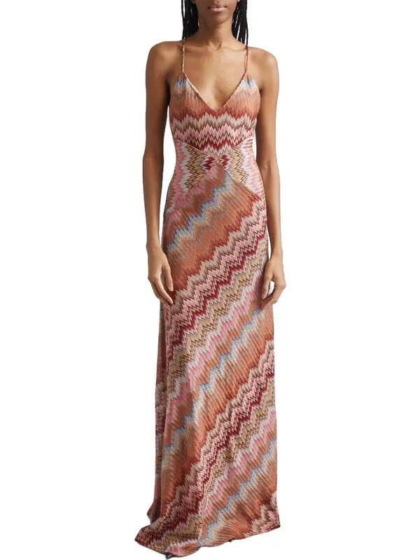 Missoni Snakeskin Zigzag Raschel Knit Dress - Multi Grn Cml Wht Pnk