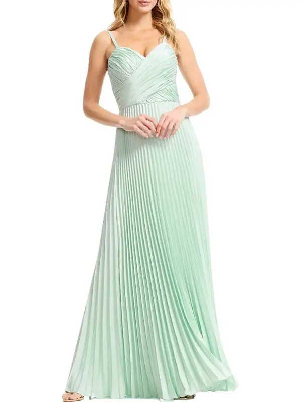 Dress The Population Pleated Satin Gown - Mint