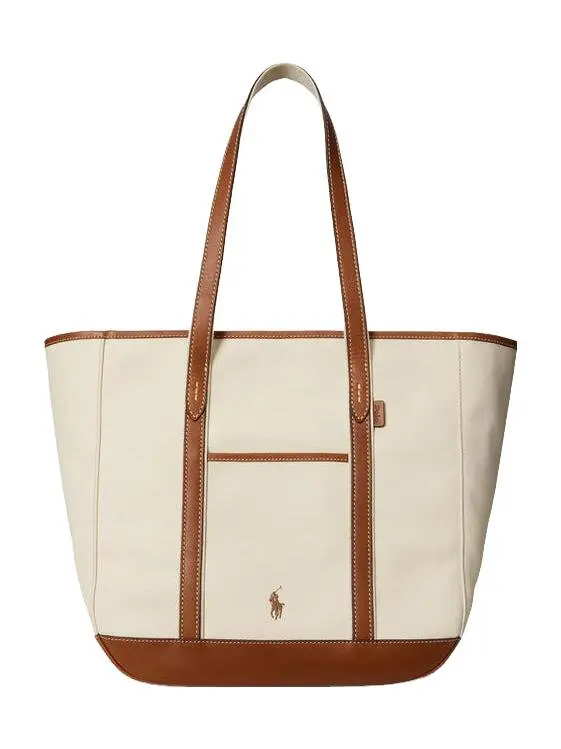 Polo Ralph Lauren Canvas & Leather Tote - Ecru/cuoio
