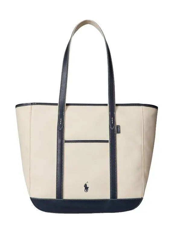 Polo Ralph Lauren Canvas & Leather Tote - Ecru/navy