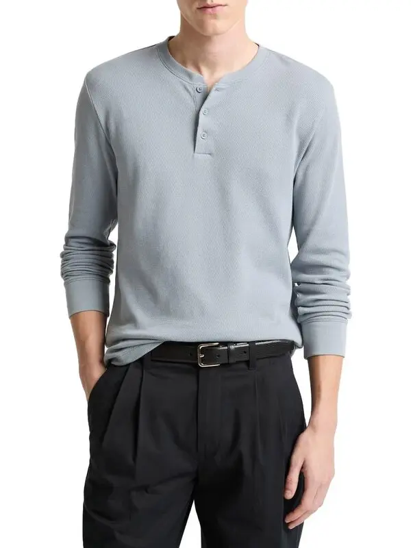 Vince Jacquard Long Sleeve Henley - Steel Blue