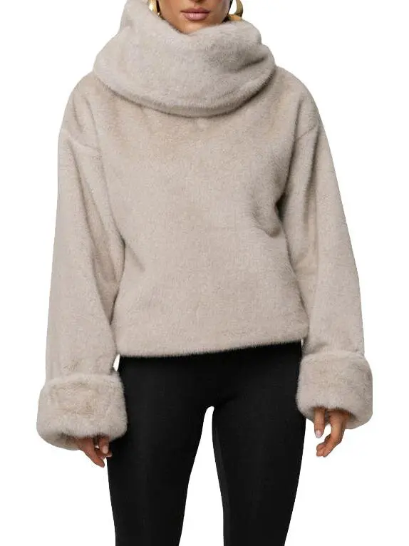 JLUXLABEL Faux Fur Turtleneck Pullover - Gray