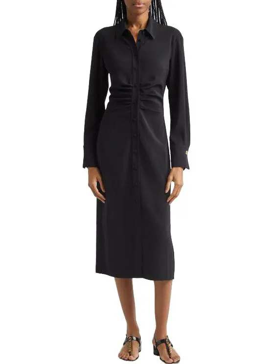 Veronica Beard Loxley Long Sleeve Midi Shirt Dress - Black