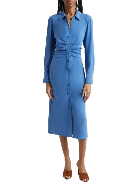 Veronica Beard Loxley Long Sleeve Midi Shirt Dress - Blue Coast