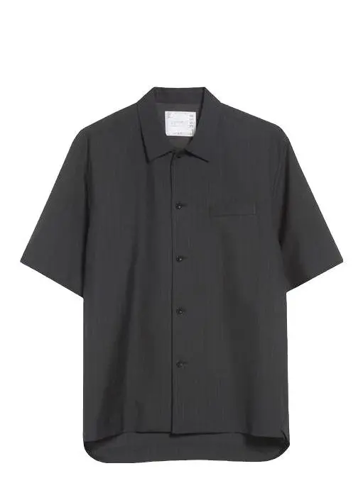 Sacai Chalk Stripe Short Sleeve Shirt - Black