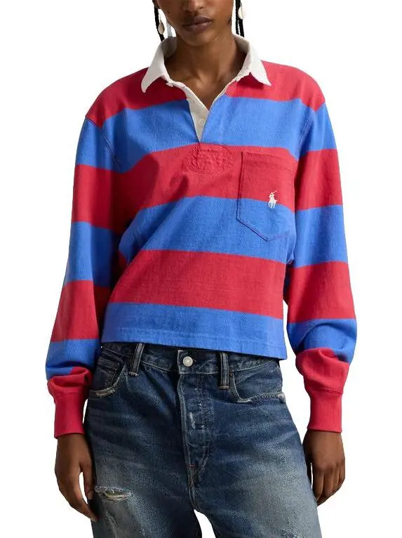 Polo Ralph Lauren Stripe Jersey Rugby Shirt - Sunset Red/greenwich Blue