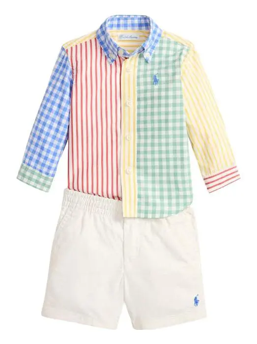 Ralph Lauren Cotton Poplin Button-down Shirt & Shorts Set - White/blue