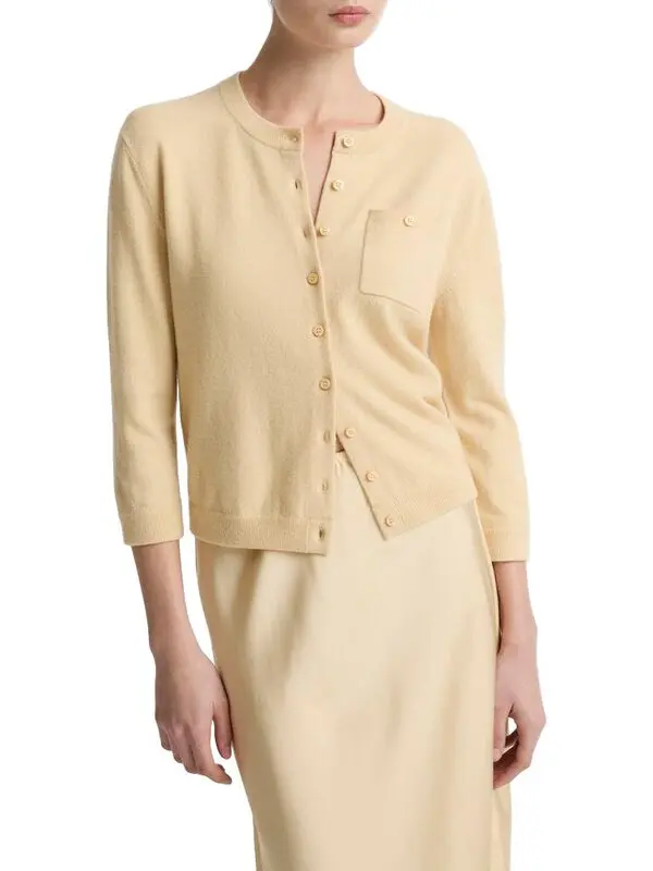 Vince Wool And Cashmere-blend Cardigan With Pocket - Chamomile