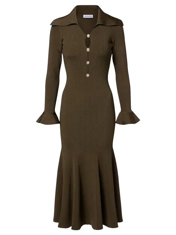 SELF-PORTRAIT Ribbed-knit Midi Dress - Green