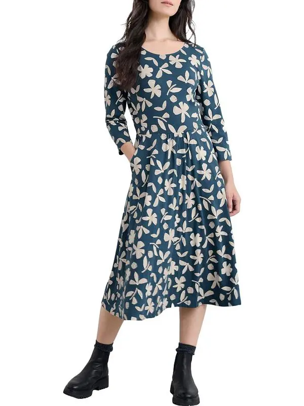 SEASALT CORNWALL April Floral Stretch Organic Cotton Midi Dress - Organic Shapes Dark Lugger