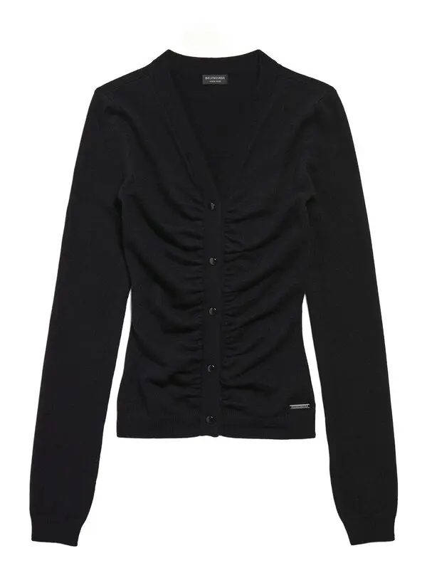 Balenciaga Cashmere Ruched Cardigan - Black