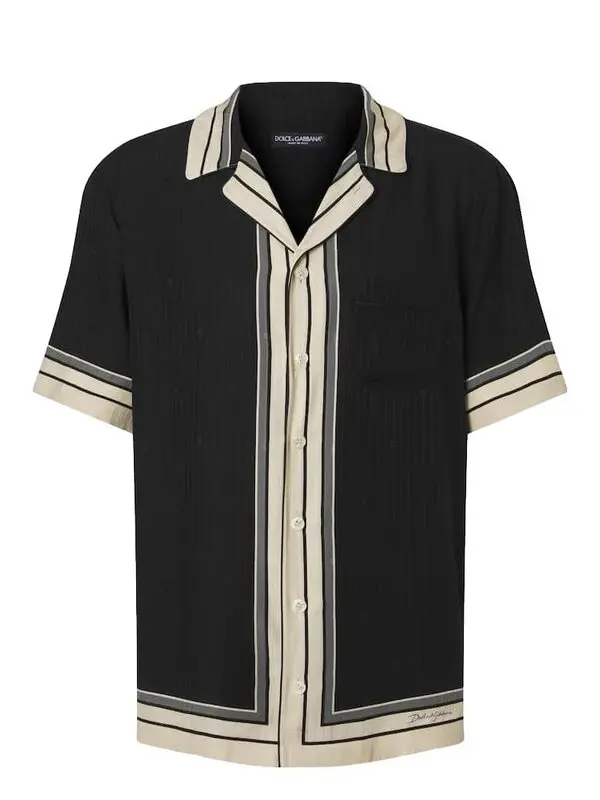 Dolce & Gabbana Striped Silk Bowling Shirt - Black