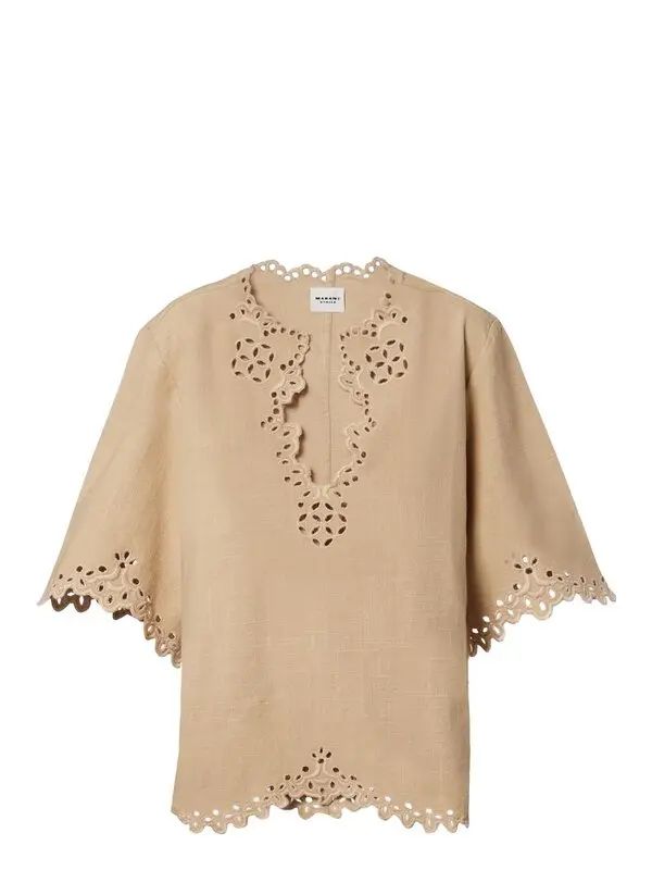 MARANT ETOILE Shana Embroidered Cotton Top - Beige