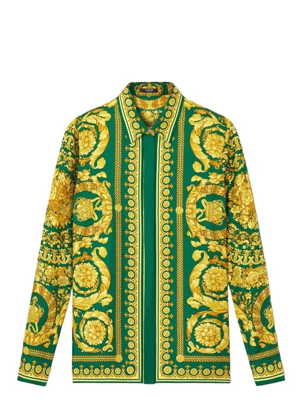 Versace Formal Shirt In Twill Silk With Baroque Heritage Print - Gray