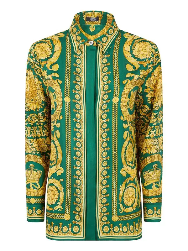 Versace Formal Shirt In Twill Silk With Baroque Heritage Print - Gray