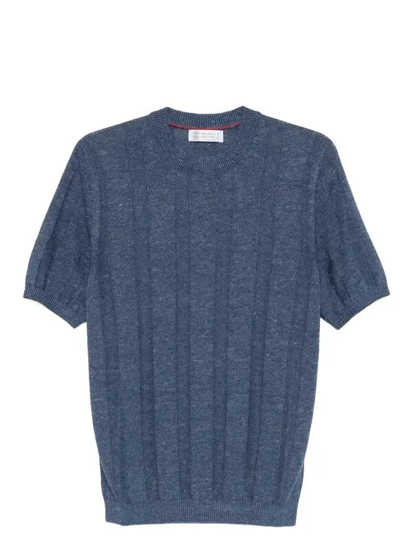 Brunello Cucinelli Short Sleeve Round Neck Sweater - Blue