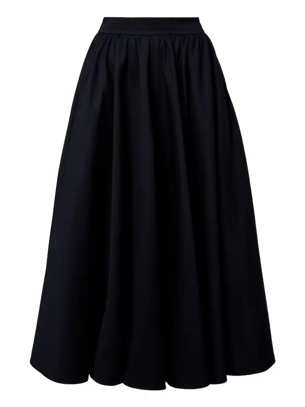 Patou Pleated Cotton Midi Skirt - Black