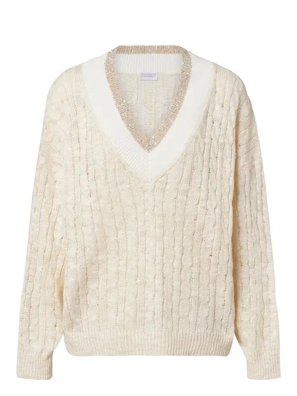 Brunello Cucinelli Cable-knit Sequined Sweater - Beige