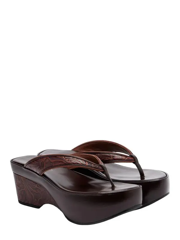 Dries Van Noten Embossed Leather Thong Sandals - Brown