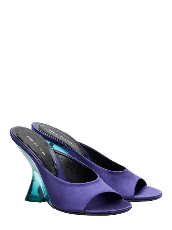 Dries Van Noten Satin Wedge Mules - Purple