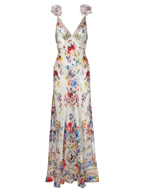 Camilla Embellished Floral Silk Slip Dress - Multicoloured