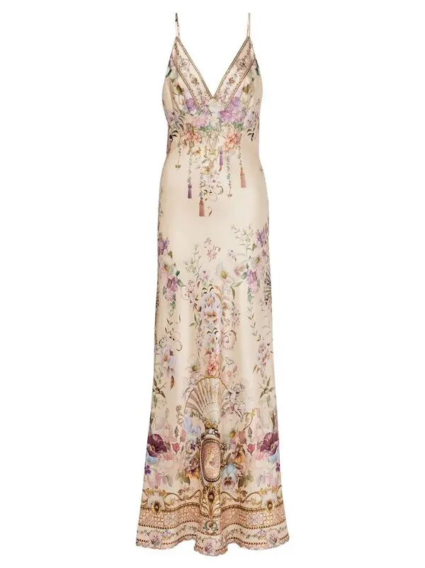 Camilla Embellished Floral Silk Slip Dress - Multicoloured