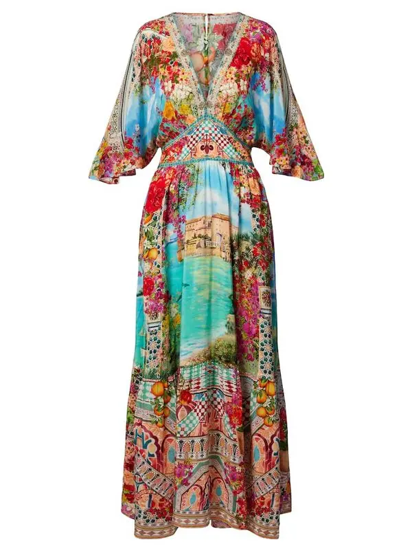 Camilla Embellished Printed Silk Maxi Dress - Multicoloured