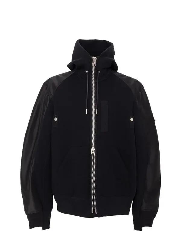 Sacai Cotton And Nylon Panelled Hoodie - Black