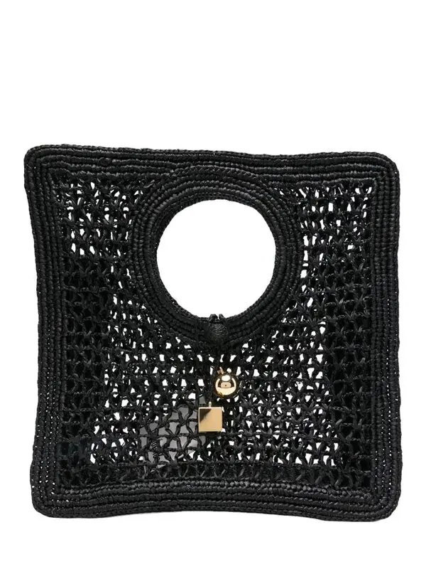 Jacquemus Le Petit Carre Spiaggia Raffia Handbag - Black