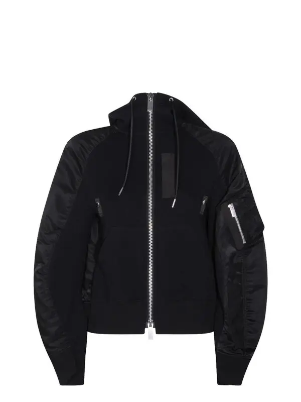 Sacai Cotton And Nylon Hoodie - Black