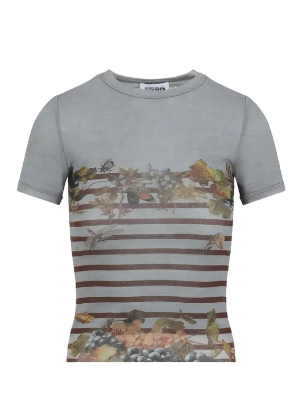 Jean Paul Gaultier Printed Marinière Grape Mesh Tee - Blue