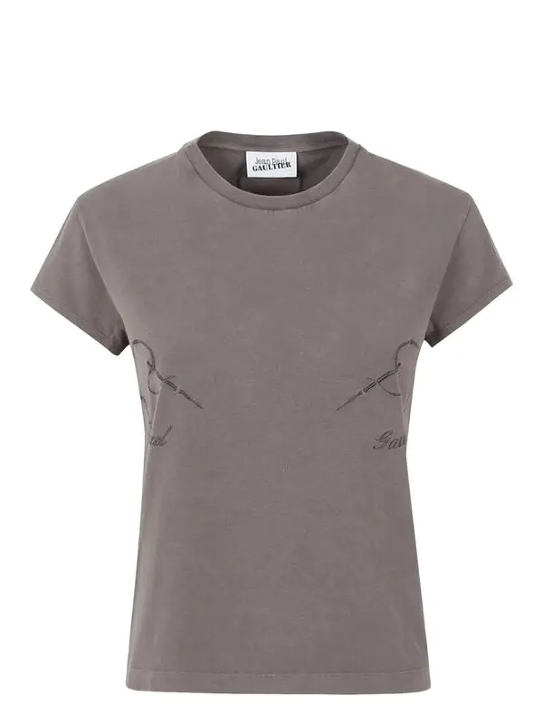 Jean Paul Gaultier Embroidered Stretch Tee - Grey