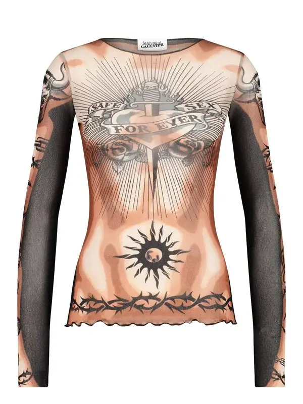 Jean Paul Gaultier Printed Long-sleeve Crew Neck Top - Tan