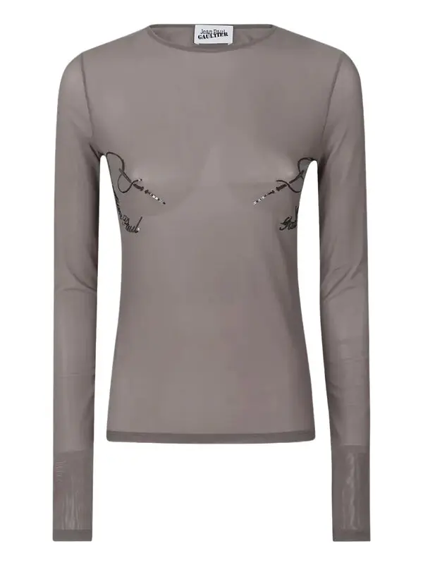 Jean Paul Gaultier Mesh Crewneck Long-sleeve Top - Grey