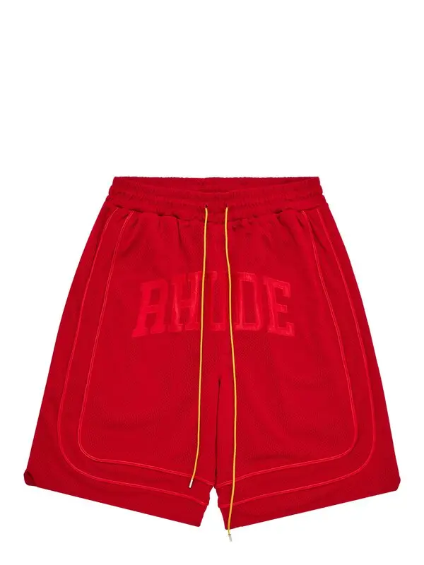 Rhude Baggy Mesh Collegiate Logo Shorts - Red
