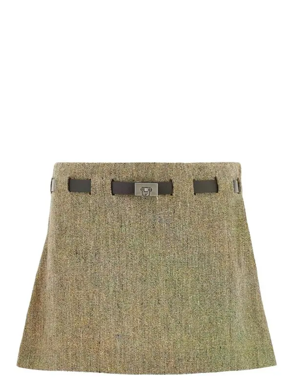 FERRAGAMO Pleated Mini Skirt With Gancini Buckle Belt - Neutrals