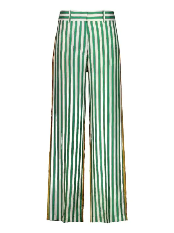 PAULA Striped Silk Twill Trousers - Green