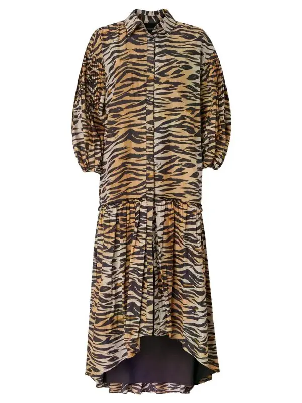 Pinko Tiger-print Midi Shirt Dress - Neutrals