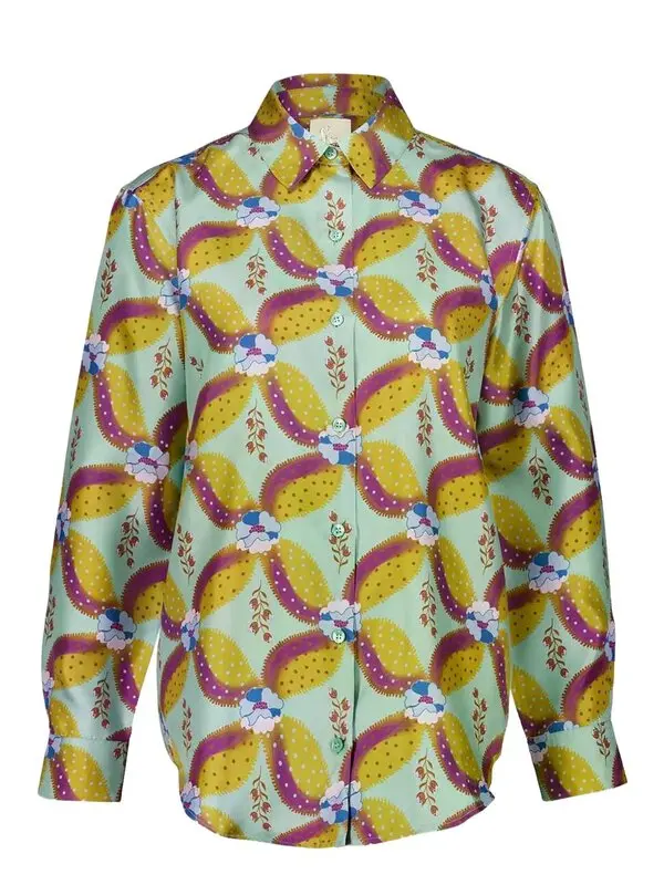 PAULA Ametista Abstract-print Silk Shirt - Green