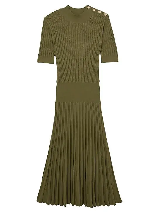 REISS Harriet Short-sleeved Knitted Midi Dress - Green