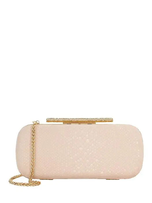 DUNE Oval Leather Clutch - Blush Rept Print Leather