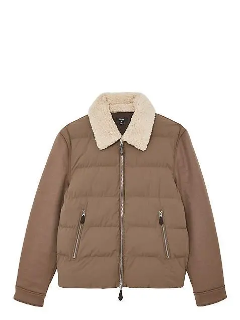 REISS Quilted Nylon And Wool-sleeve Puffer Jacket - Light Brown