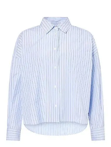 Max Mara Oversized Stripe-pattern Cotton Shirt - Light Blue Distancedline