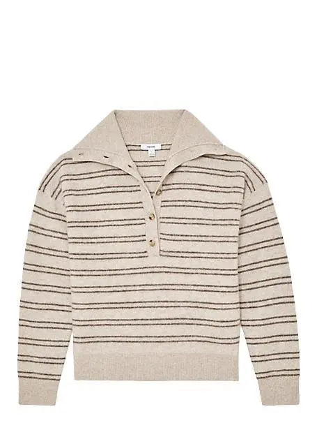 REISS Striped Wool And Cashmere-blend Jumper - Neutral Brown