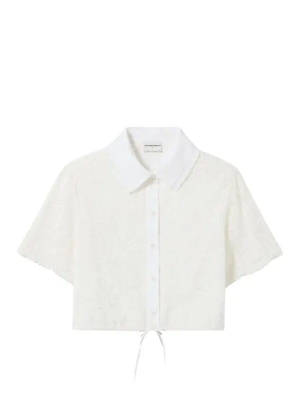 Claudie Pierlot Cropped Lace-embroidered Stretch-woven Shirt - White