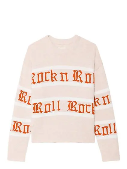Zadig&Voltaire Wool And Cashmere Jumper With Rock N Roll Intarsia - Pearly