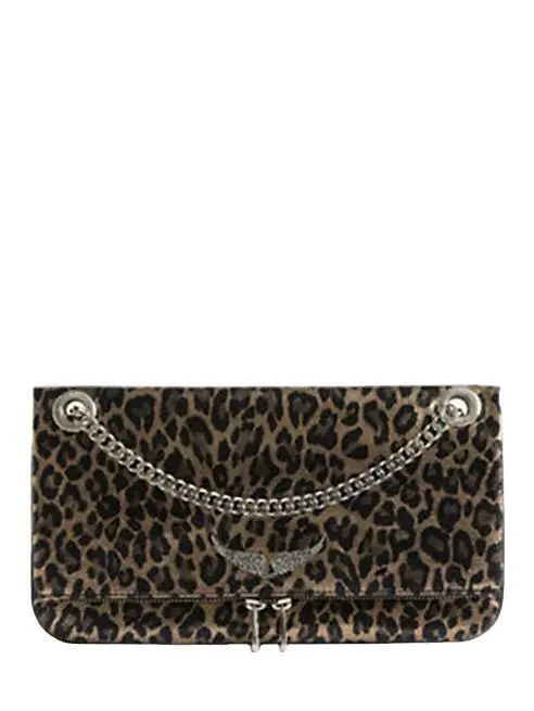 Zadig&Voltaire Rock Ii Metal Leopard Leather Clutch - Silver
